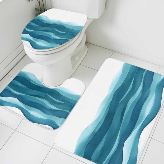 Abstract Waves Bathroom Rugs Set Navy Blue Wave Gradient Summer Nature ...