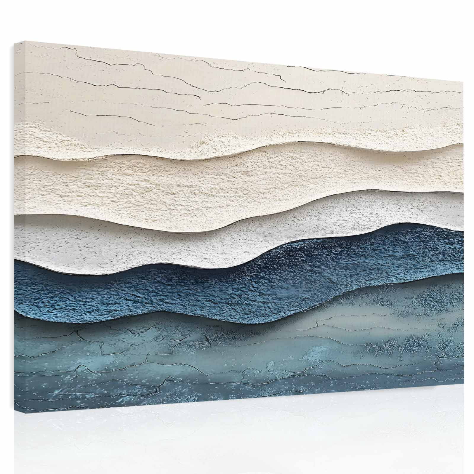 Abstract Waves Beach Art Canvas Print Wall Art, Blue Beige Oil Painting ...