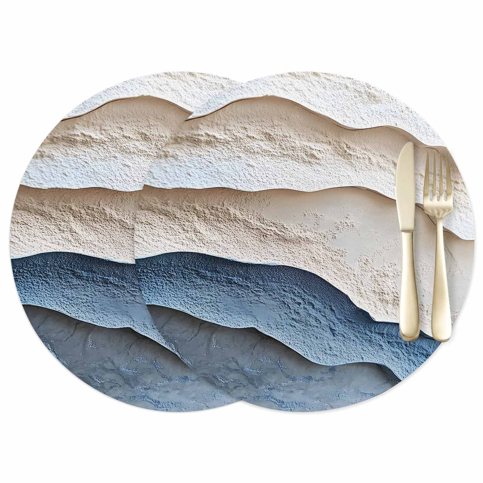 Abstract Waves Beach Art Leather Placemats Set of 2, 15 Inch, Beige ...