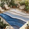 Abstract Waves Beach Art Outdoor Rug, Blue Beige Wave Oil Painting ...