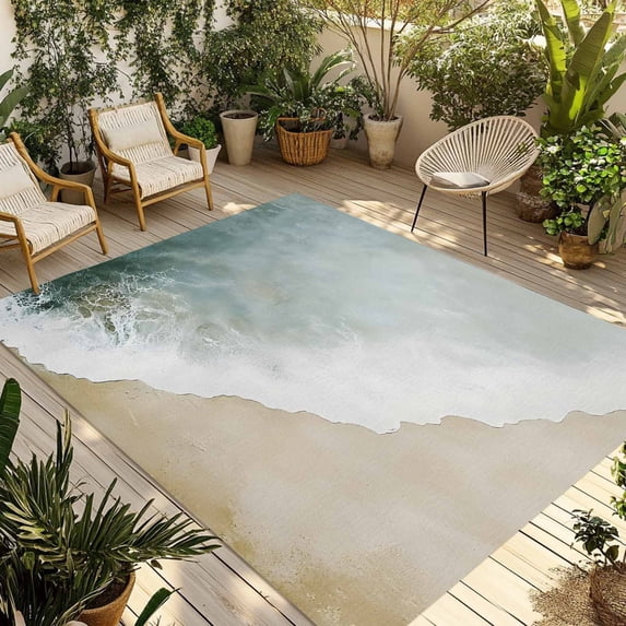 Abstract Waves Beach Art Outdoor Rug, Sea Oil Painting Style Non-Slip ...