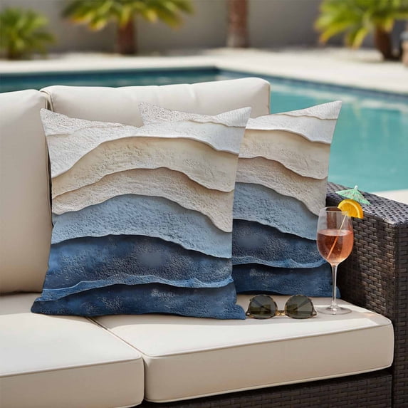 Abstract Waves Beach Art Outdoor Waterproof Throw Pillow Covers Set of ...
