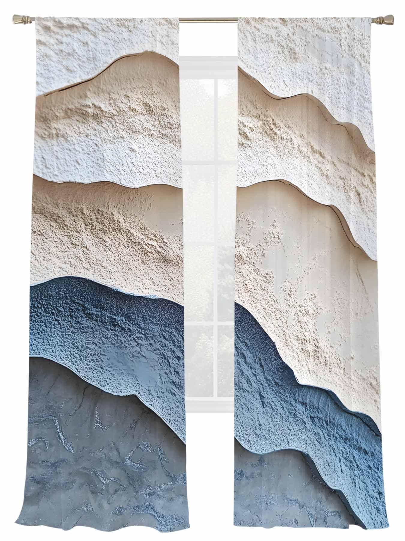 Abstract Waves Beach Art Sheer Curtains 84 inches Long 2 Panels Set ...