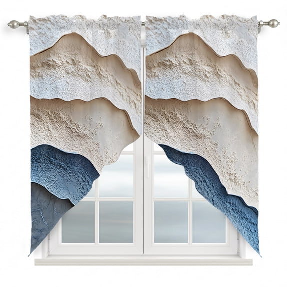 Abstract Waves Beach Art Swag Curtain Valance for Window 2 Panels Beige ...