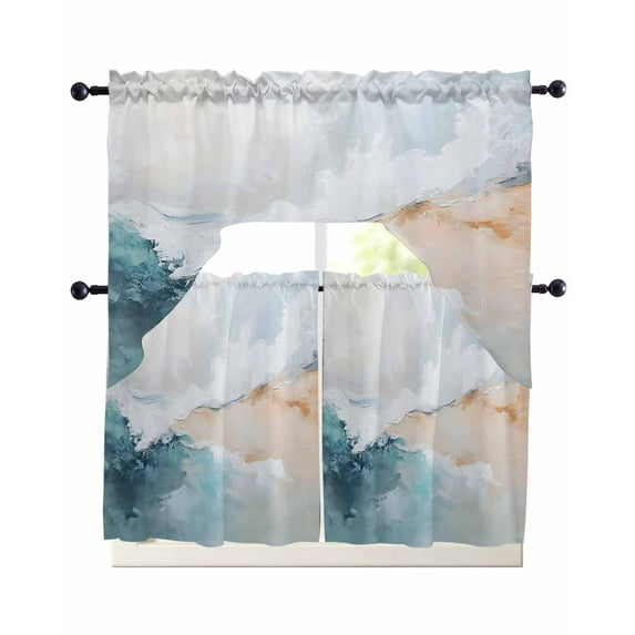 Abstract Waves Beach Art Swag Valance and Tier Curtains Set Oil ...