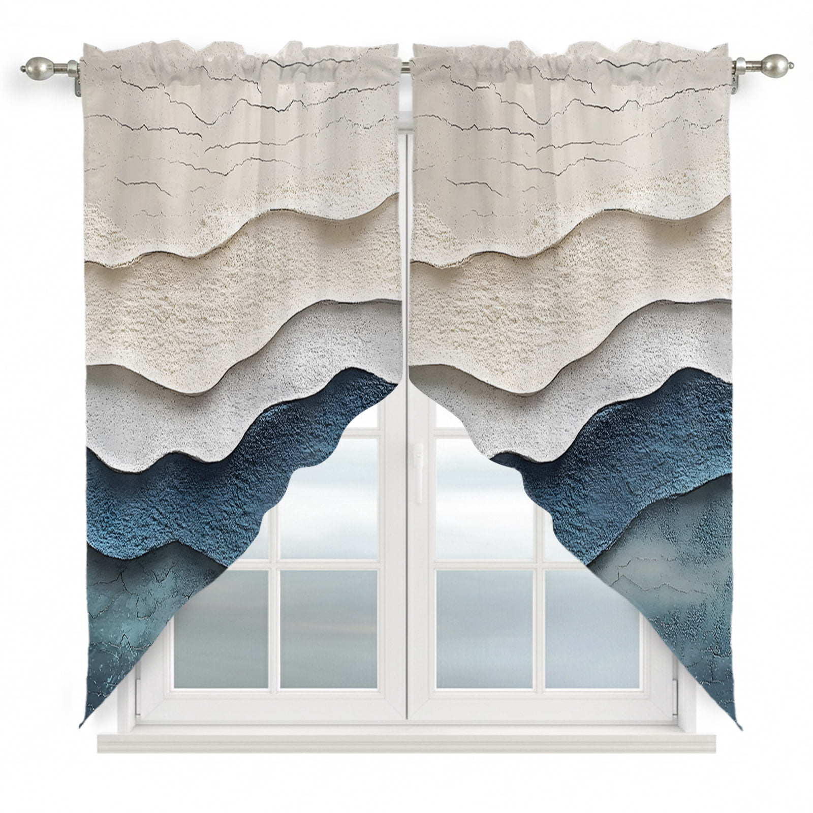 Abstract Waves Beach Art Swag Valances for Windows 36 inches Long, Blue ...
