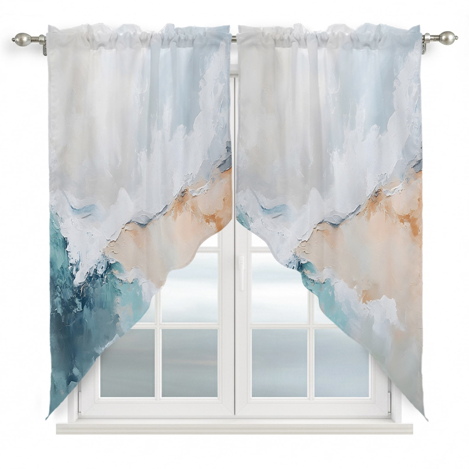Abstract Waves Beach Art Swag Valances for Windows 63 inches Long, Oil ...