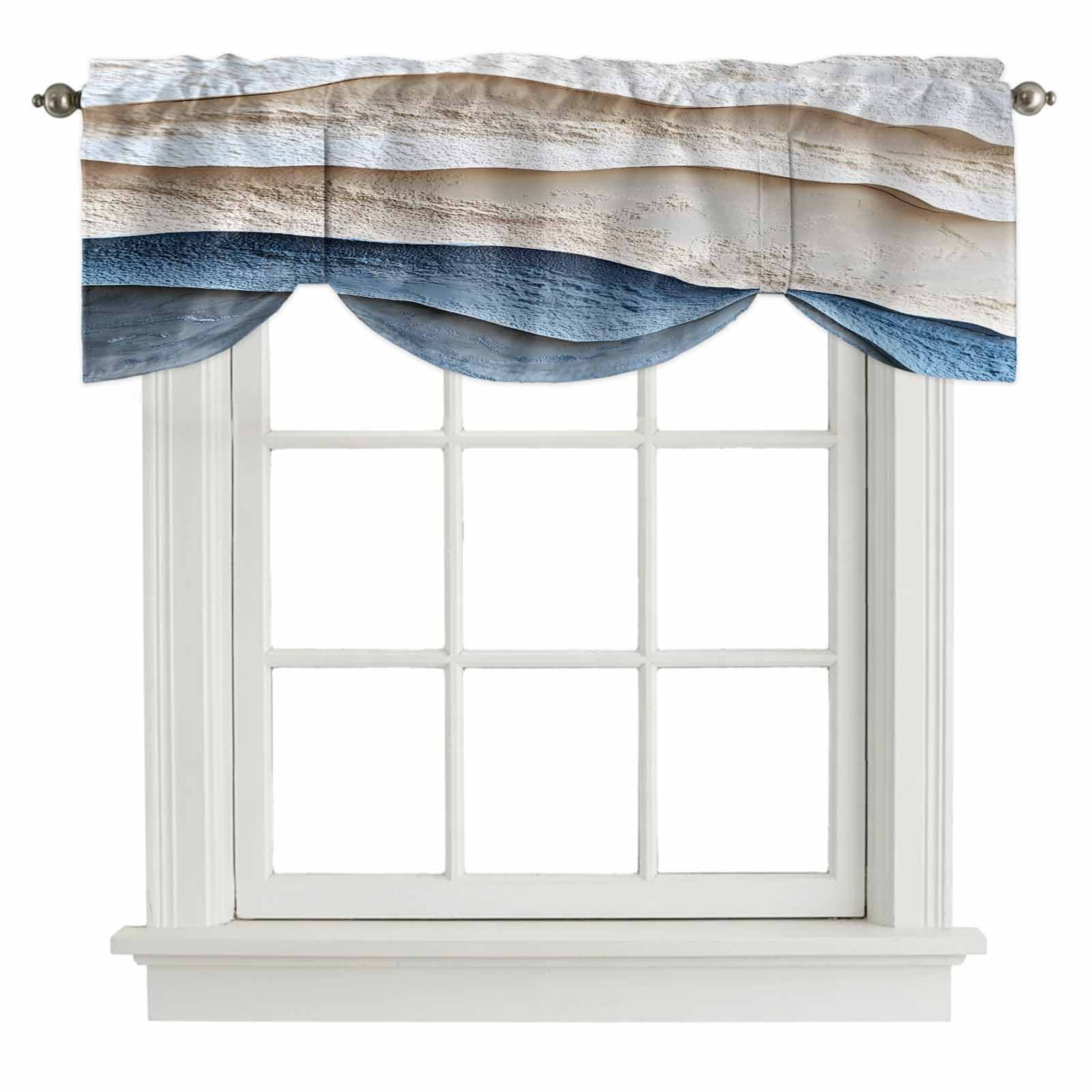 Abstract Waves Beach Art Tie Up Window Valance Beige Blue Oil Painting ...