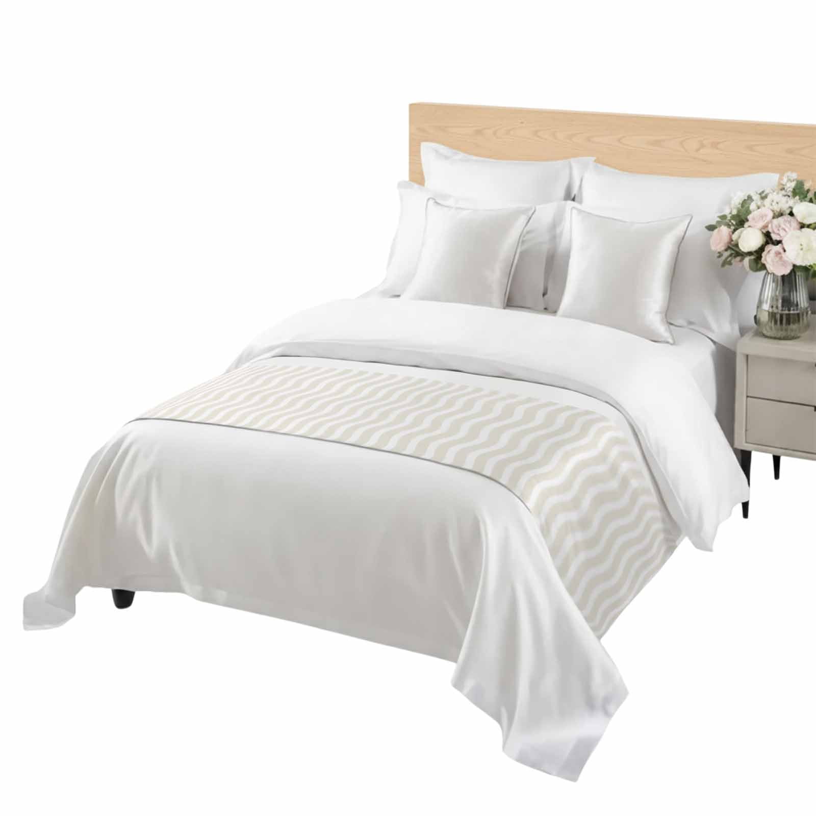 Abstract Waves Bed Runner Queen Size Stripes Cream Water Ripple Soft ...
