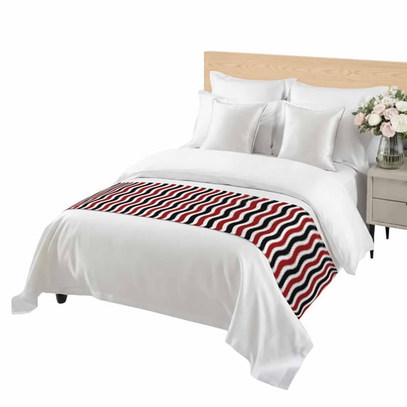 Abstract Waves Bed Runner Twin Size Red Black Water Ripple Stripes Soft ...