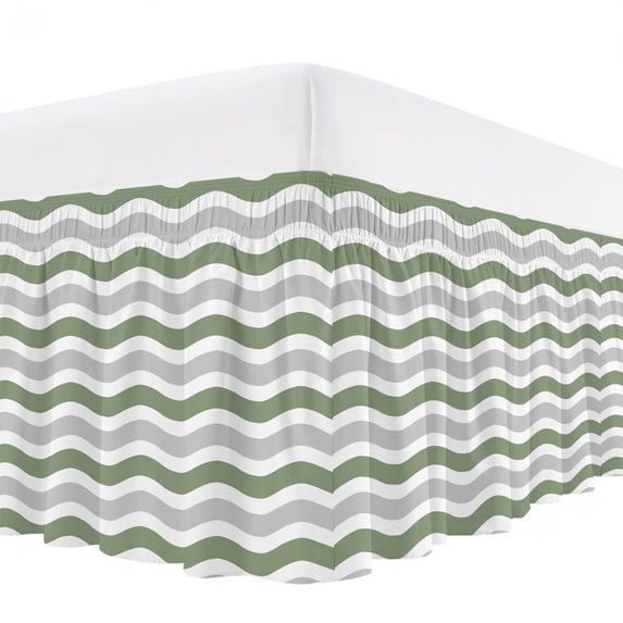 Abstract Waves Bed Skirt Bed Skirts King Size 18 Inch Drop, Green Grey ...