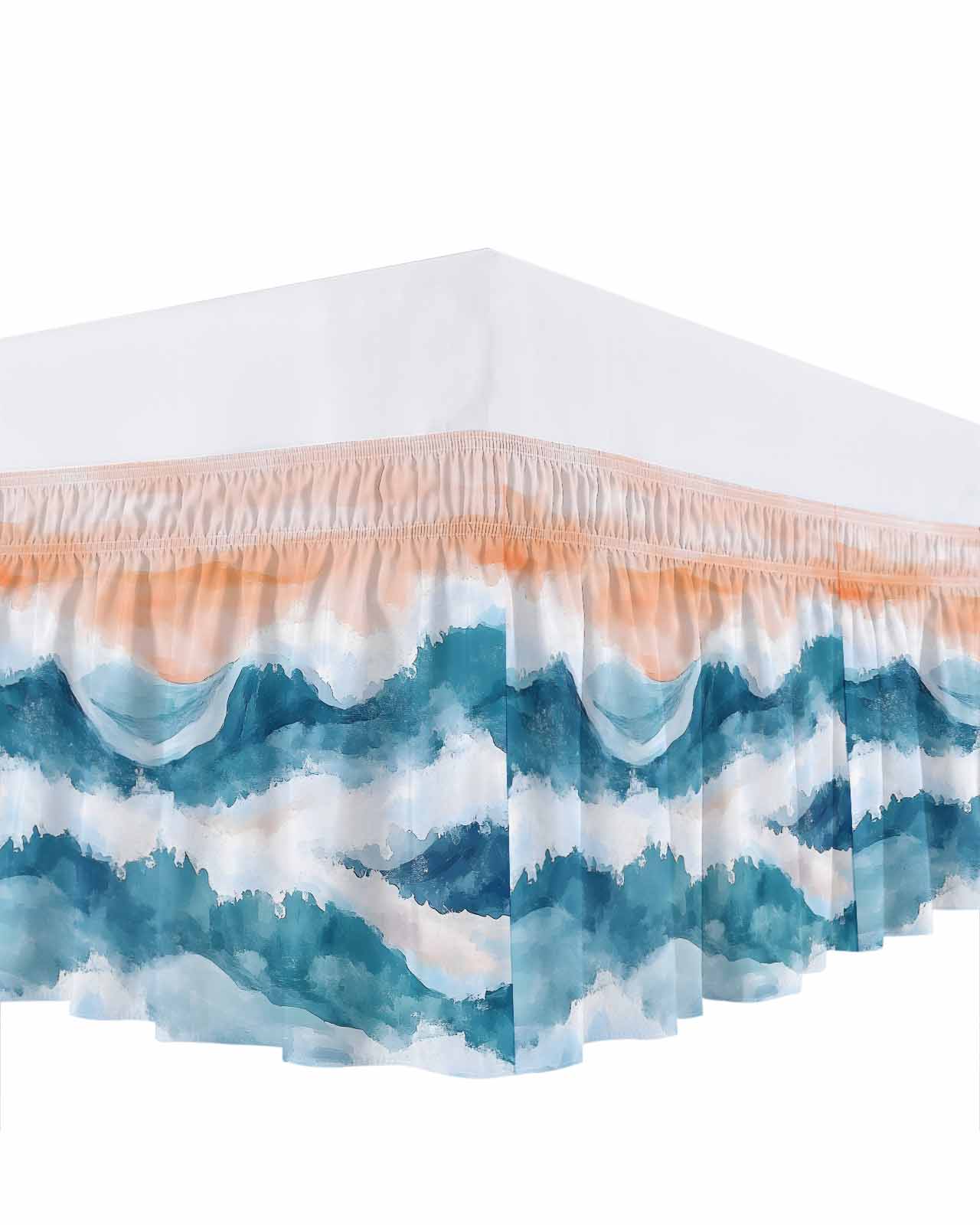 Abstract Waves Bed Skirt California King Size 16" Drop Spray Orange ...