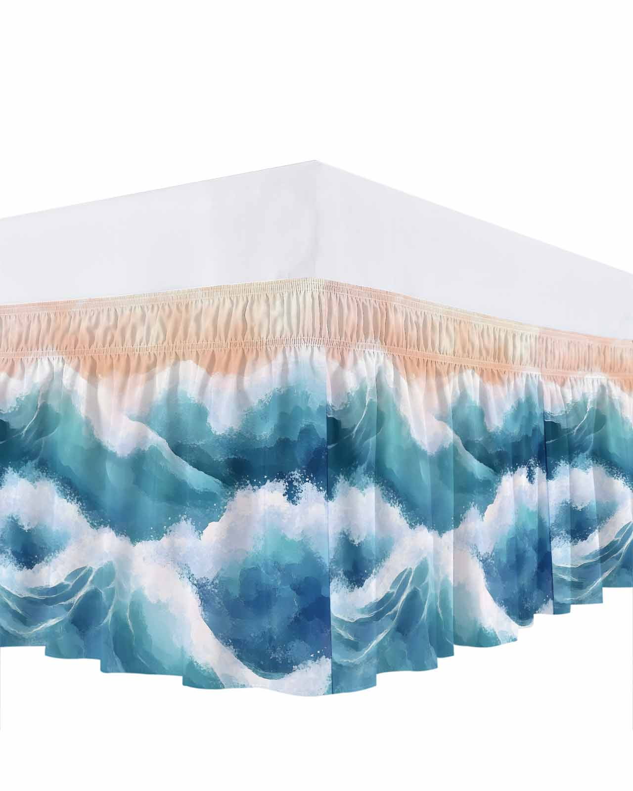Abstract Waves Bed Skirt California King Size 18 Inch Drop, Gradient Spray Orange Blue White ...