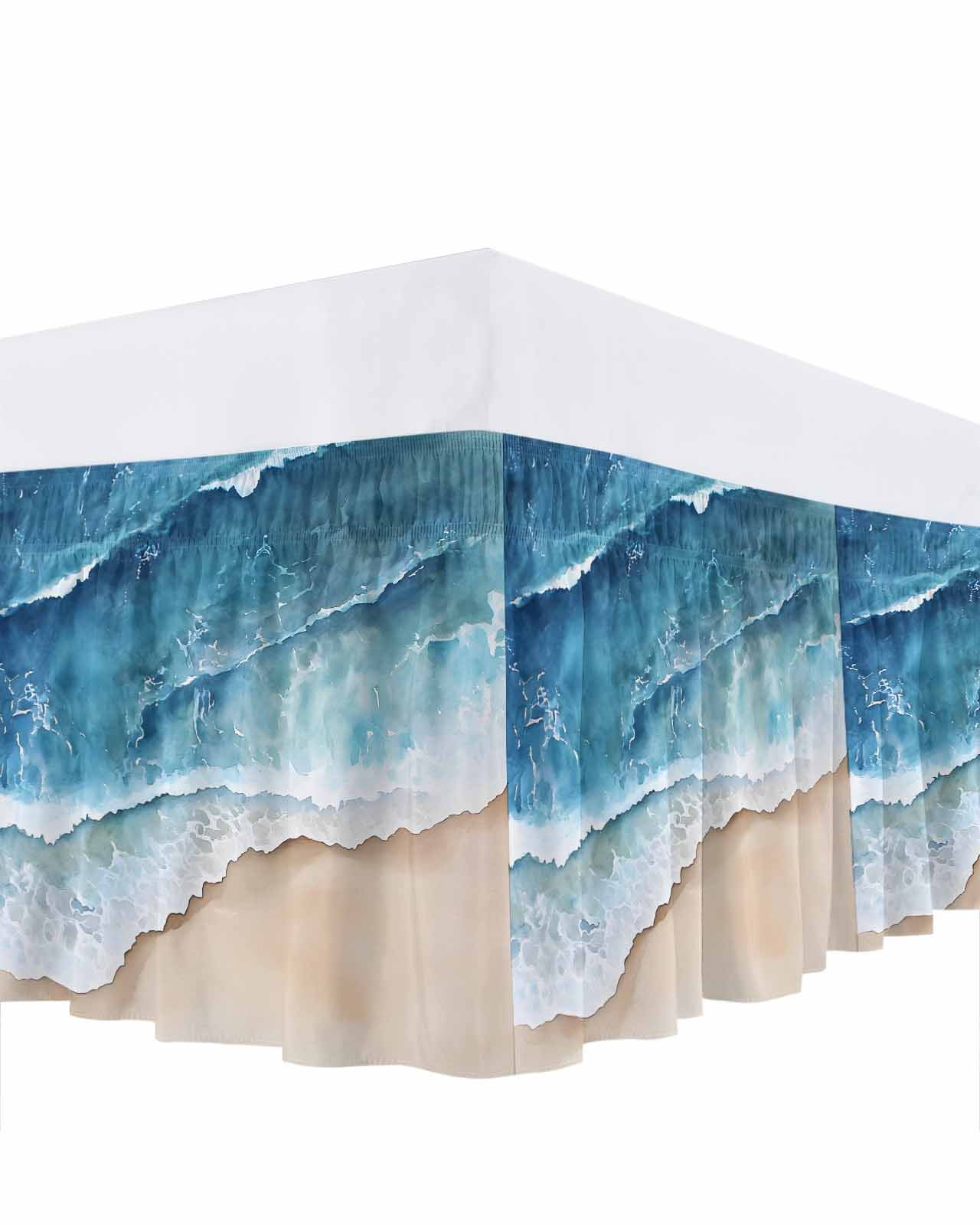 Abstract Waves Bed Skirt Queen Size 16 Inch Drop, Blue White Ocean ...