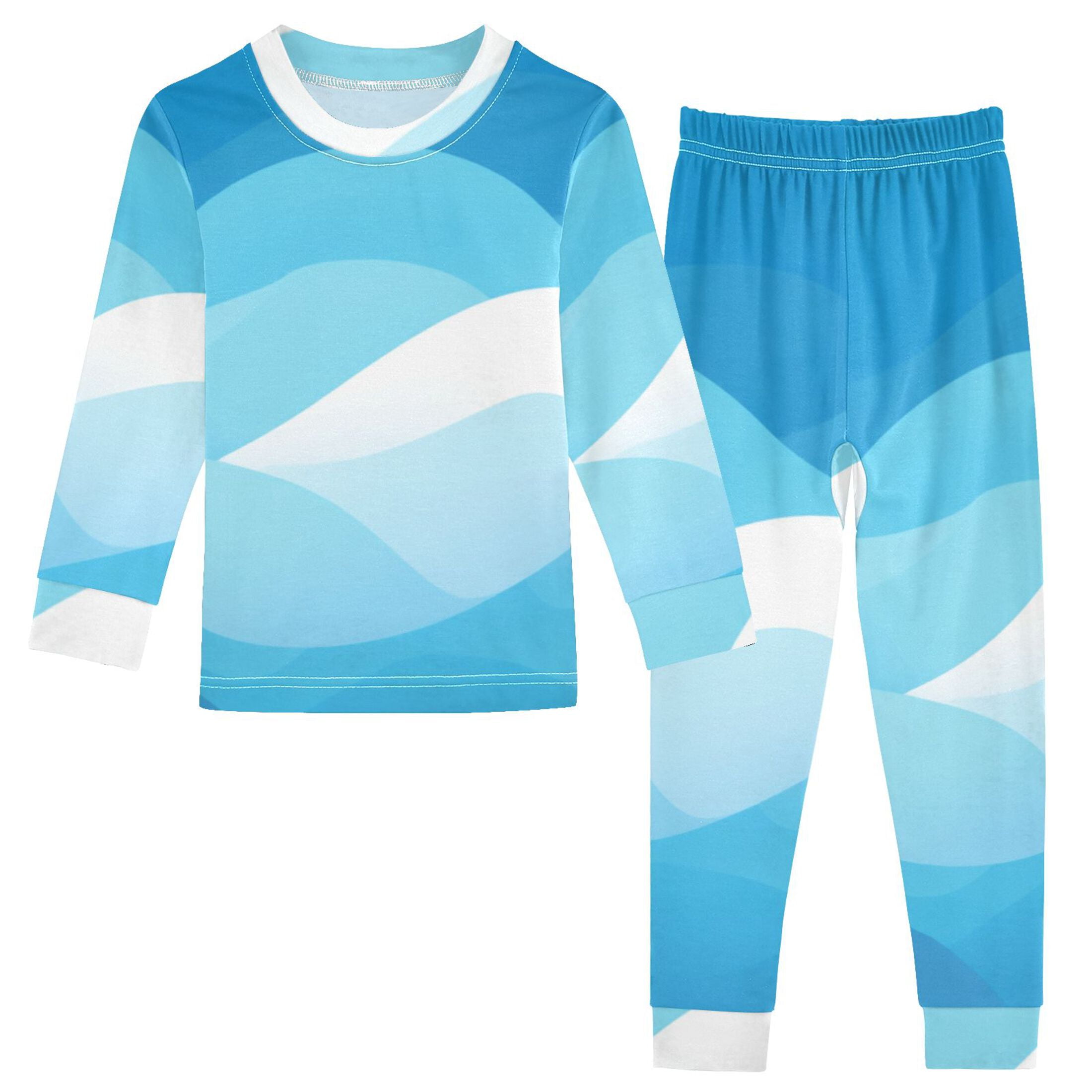 Abstract Waves Blue Cotton Pajama Set Long Sleeve Top and Pants ...