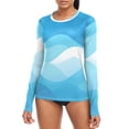 Abstract Waves Blue Women's Rash Guard Shirts UPF 50+ Sun Protection ...