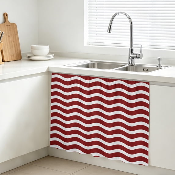 Abstract Waves Cabinet Curtain, Stripes Red Water Ripple Sink Skirt for ...