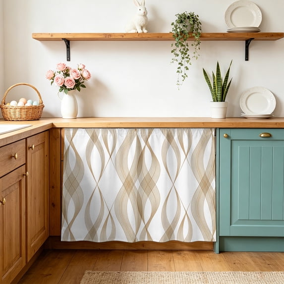 Abstract Waves Cabinet Curtains 10" W x 11" L, Brown Woven Lattice ...