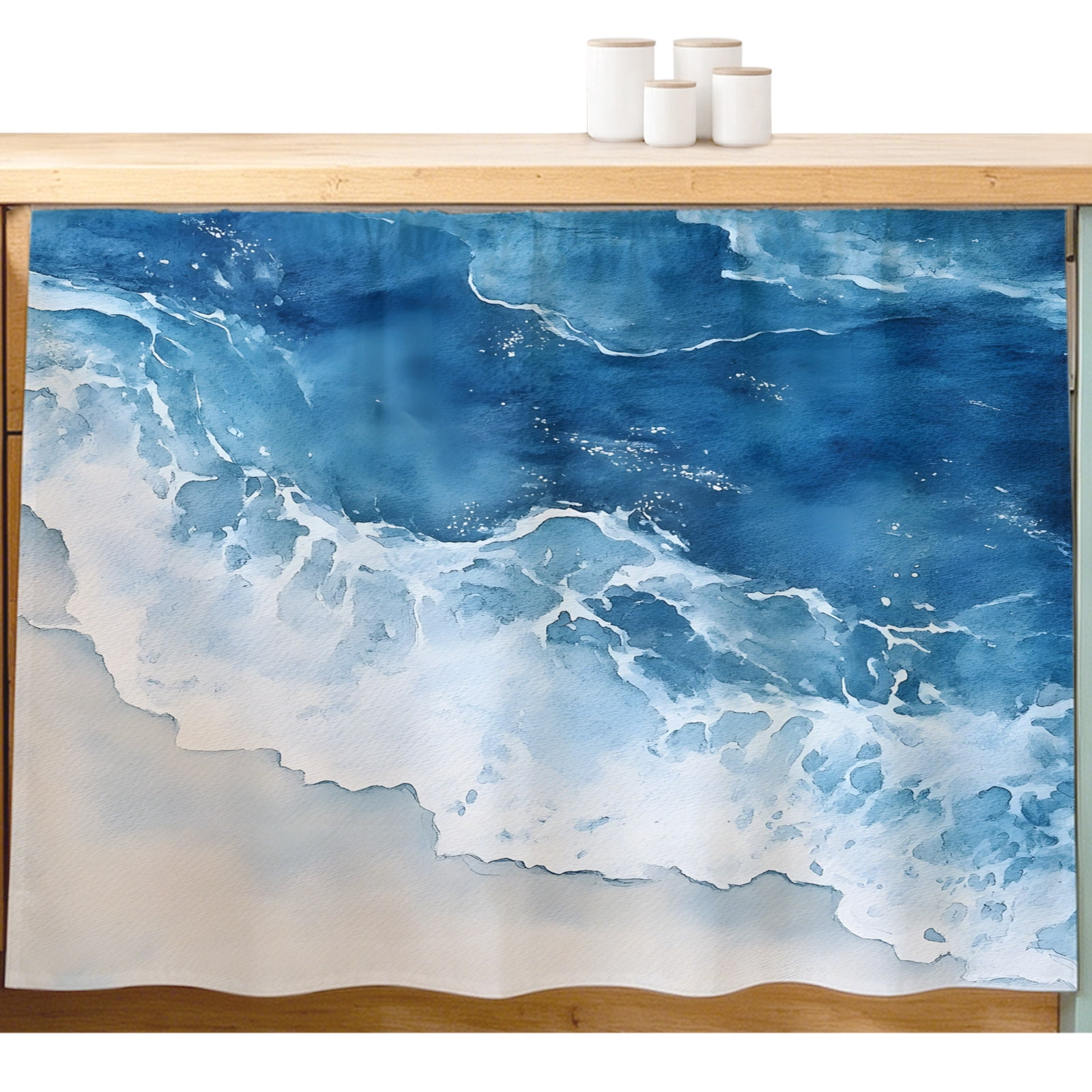 Abstract Waves Cabinet Curtains Blue Ocean Spray Seaside Watercolor ...