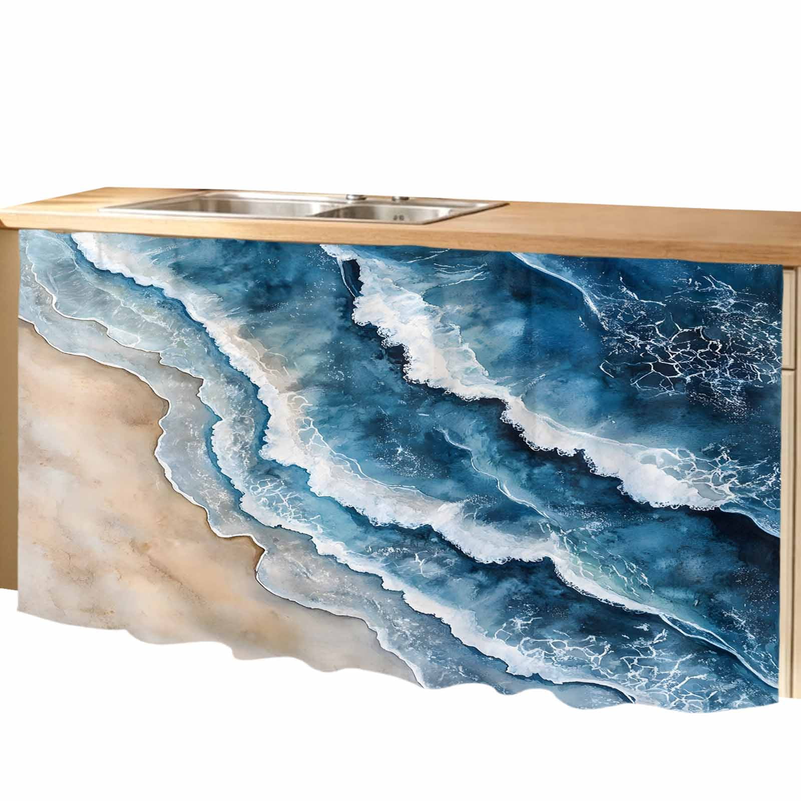 Abstract Waves Cabinet Curtains Spray Blue White Ocean Seaside ...