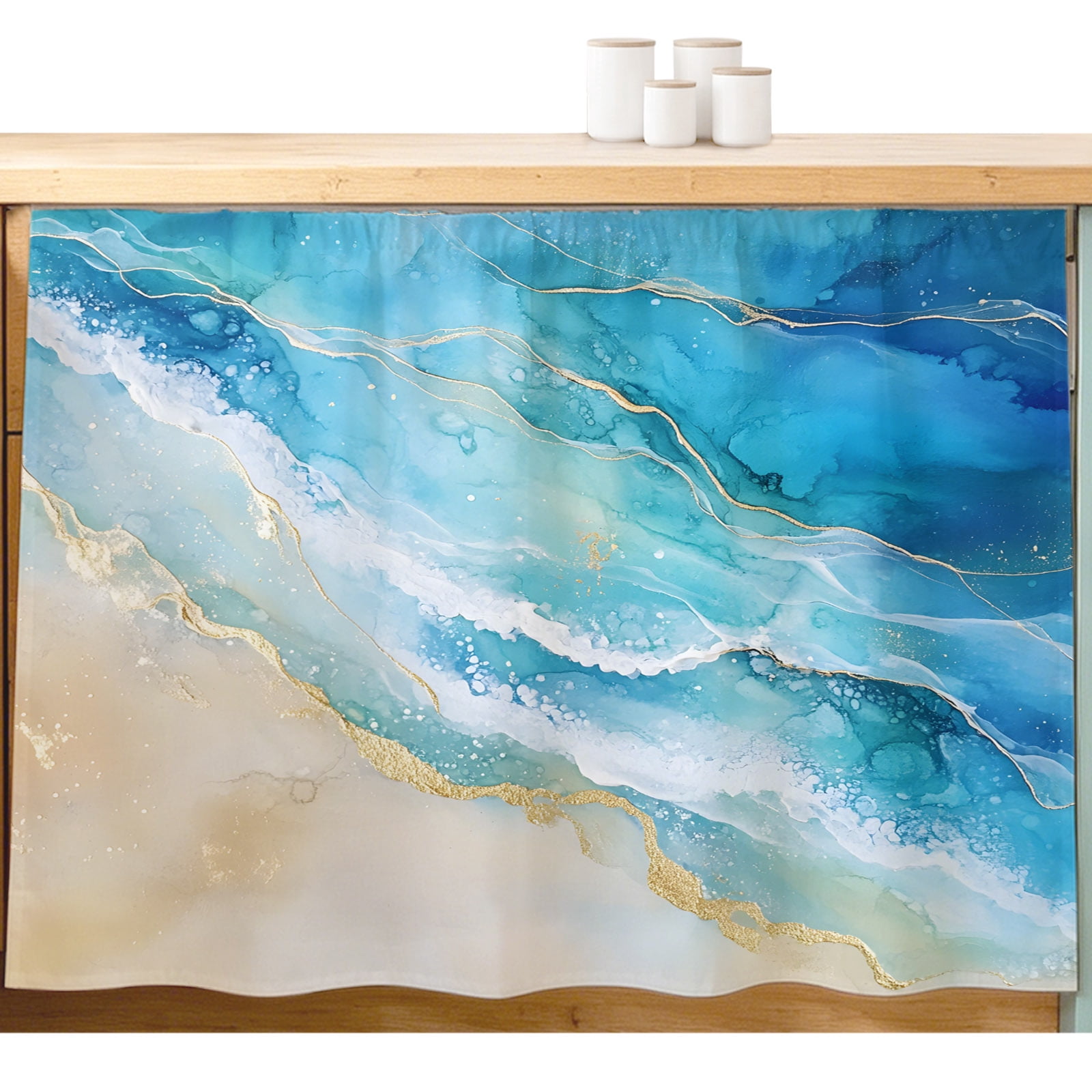 Abstract Waves Cabinet Curtains Surrealism Spray Beach Ocean Watercolor ...