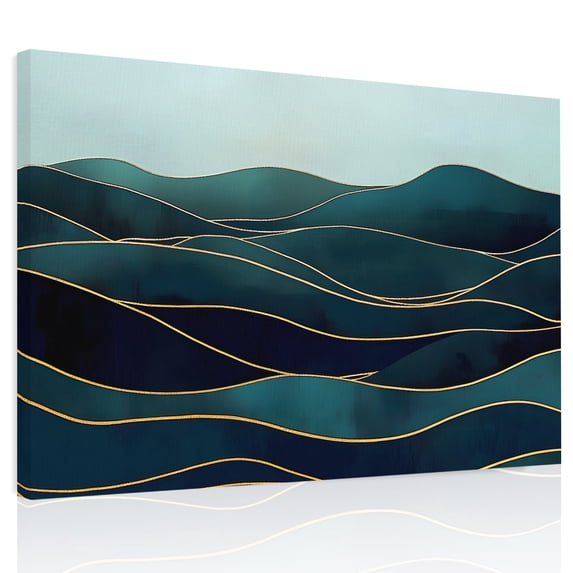 Abstract Waves Canvas Print Wall Art, Geometric Gold Line Mountain Sky ...