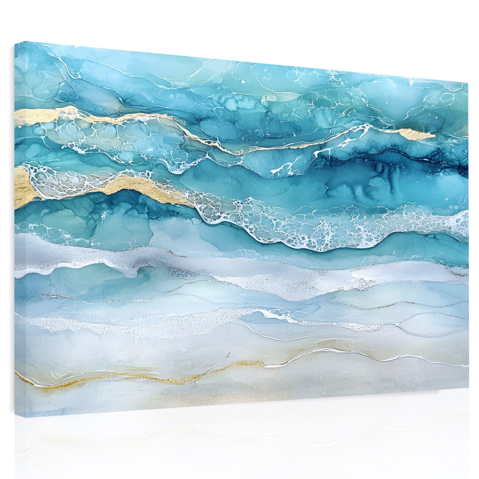 Abstract Waves Canvas Print Wall Art, Spray Beach Ocean Watercolor Wall ...