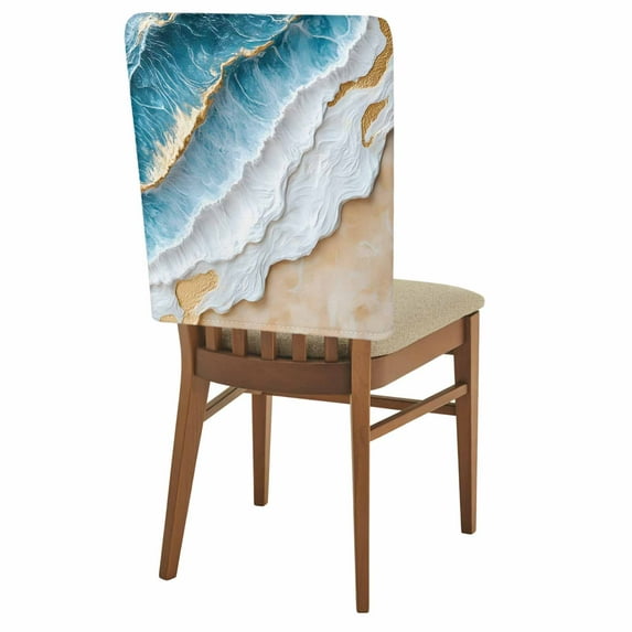 Abstract Waves Chair Back Covers Set of 4, Gold Beach Blue Ocean Oil ...