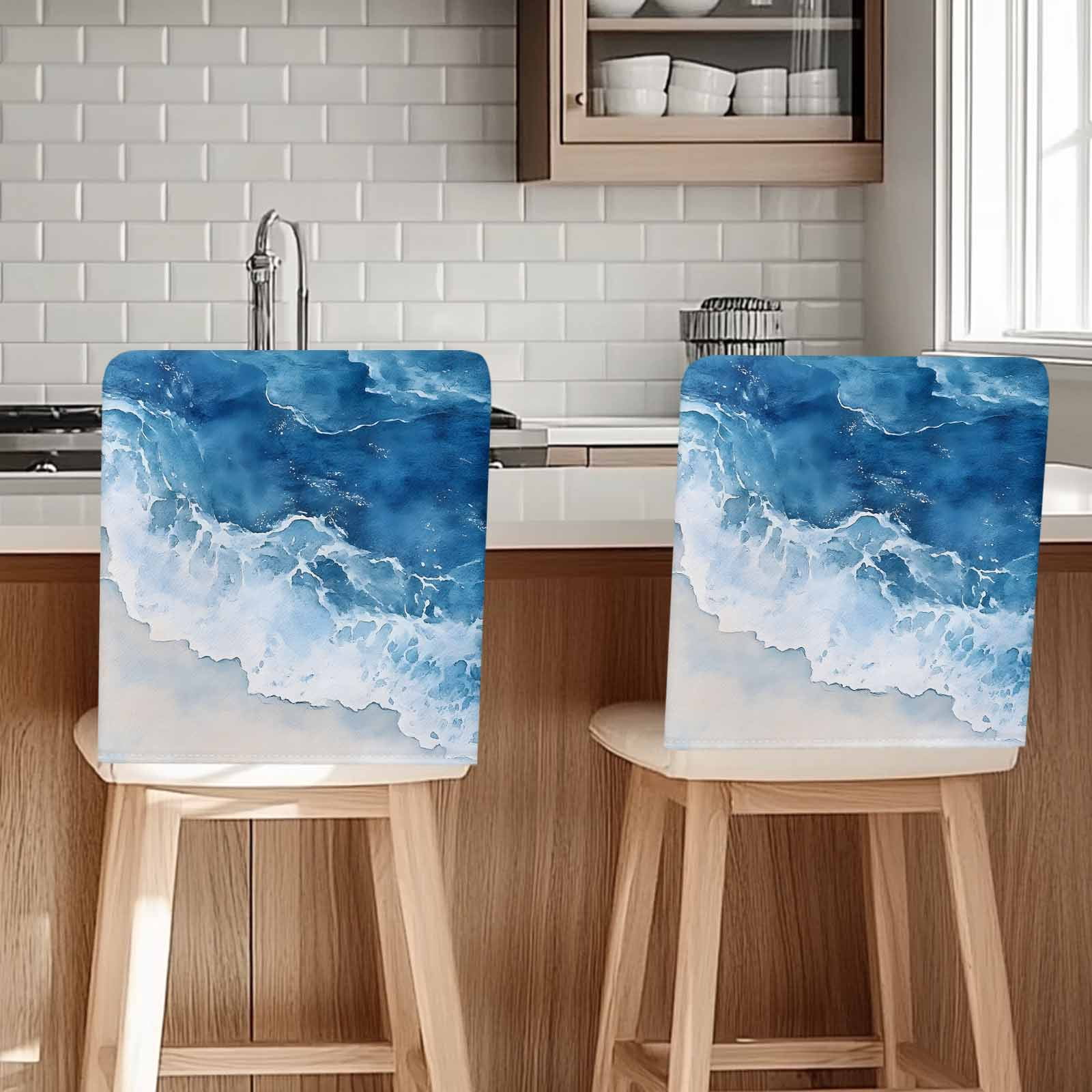 Abstract Waves Chair Covers Set of 1 Blue Ocean Spray Seaside ...