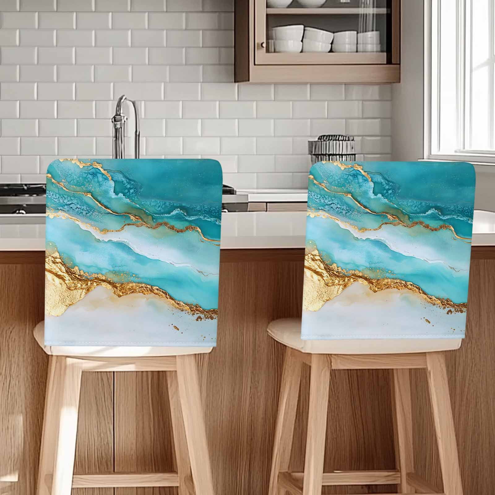 Abstract Waves Chair Covers Set of 8 Blue Retro Oil Painting Style Hand ...