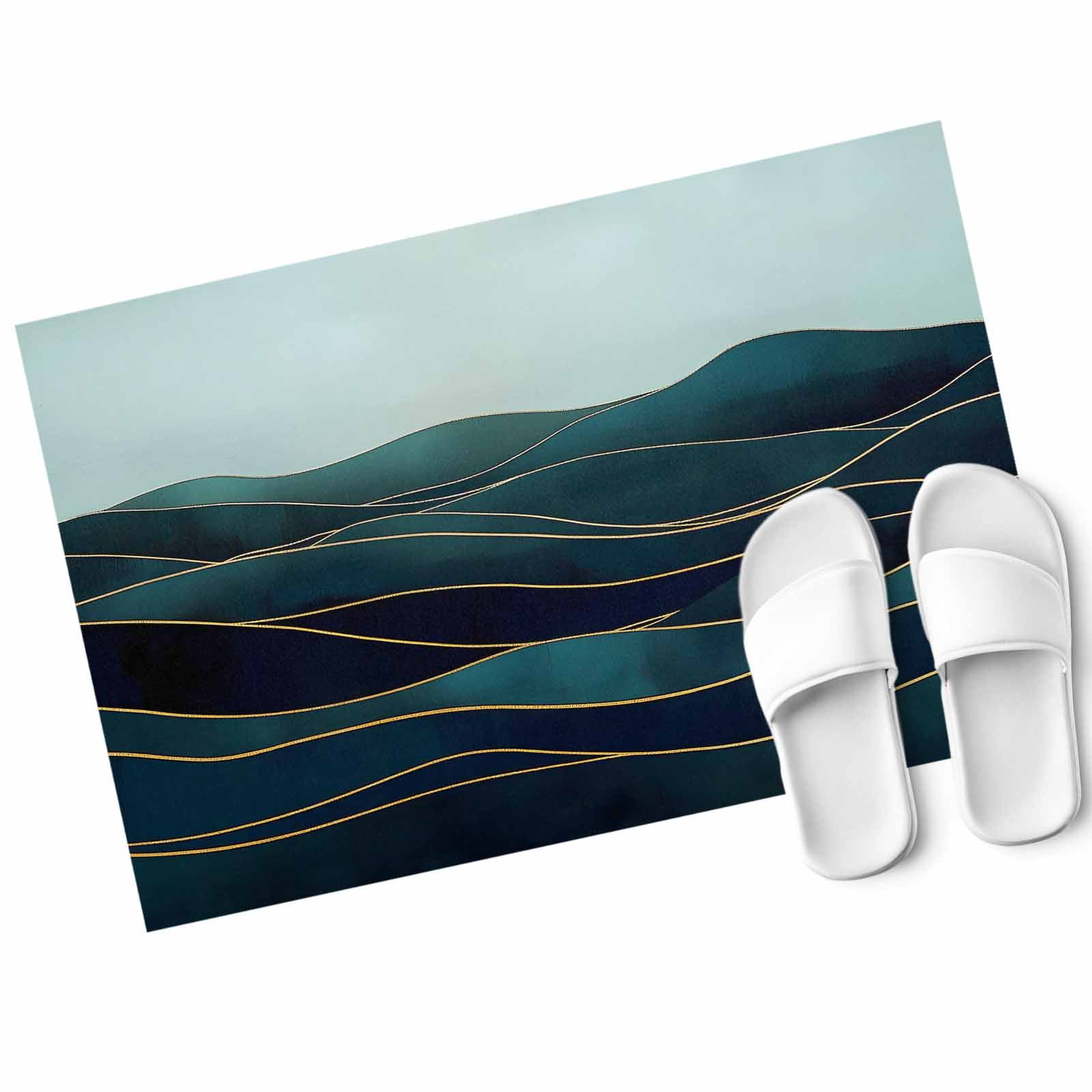 Abstract Waves Door Mat Geometric Gold Line Mountain Sky Non Slip ...
