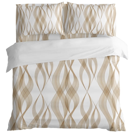 Abstract Waves Duvet Cover Set California King Size, Brown Woven ...