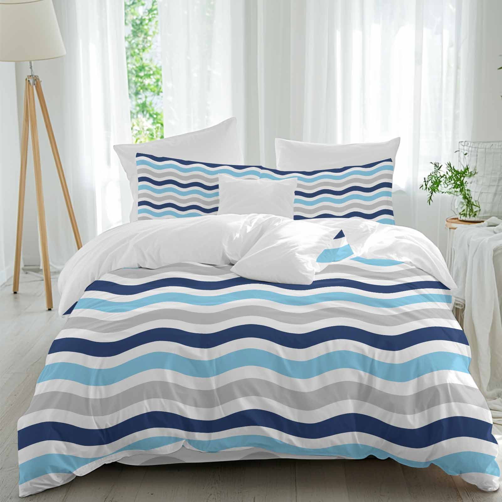 Abstract Waves Duvet Cover Set Full Size, Blue Grey Water Ripple ...