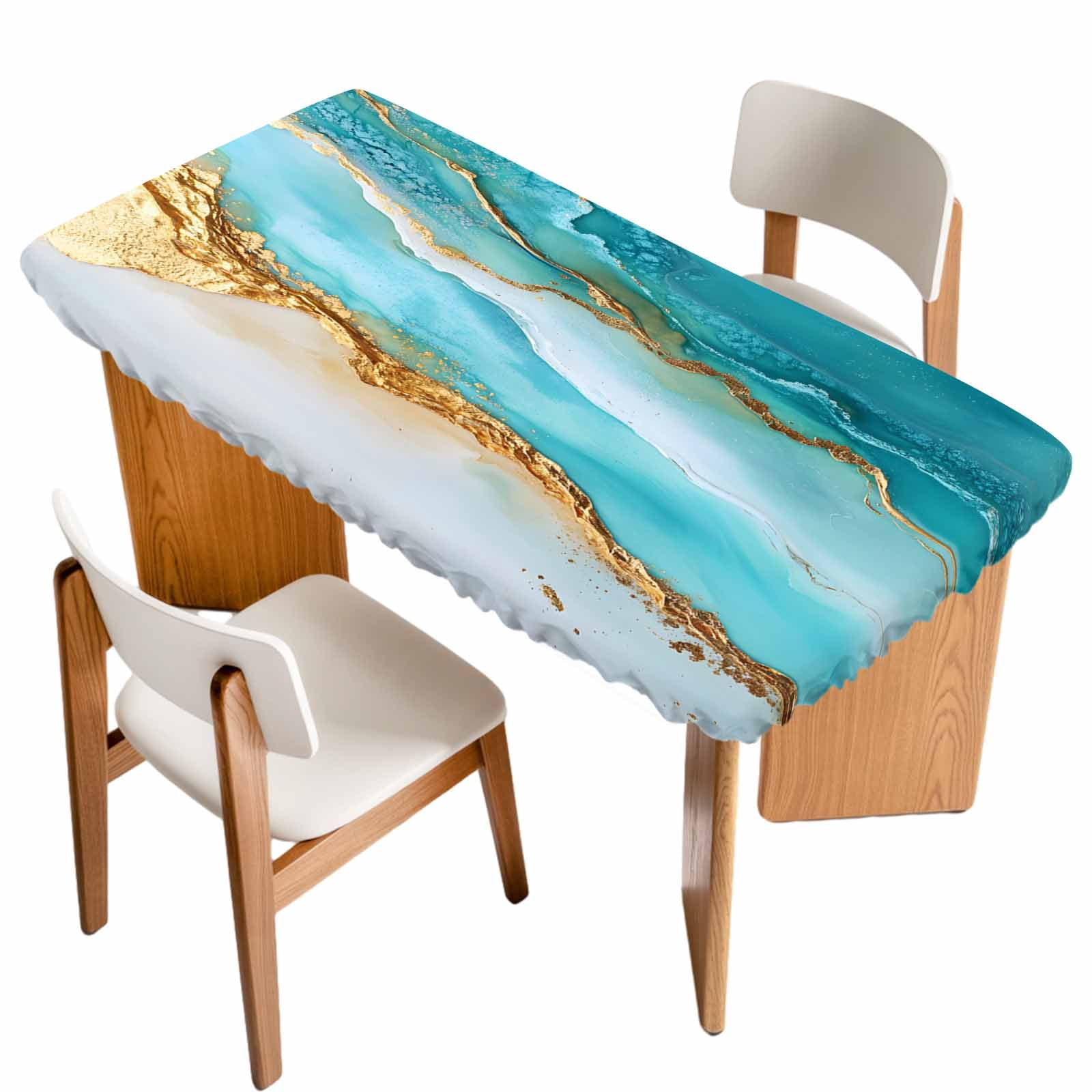 Abstract Waves Fitted Rectangle Tablecloth 24" x 36" Blue Retro Oil ...