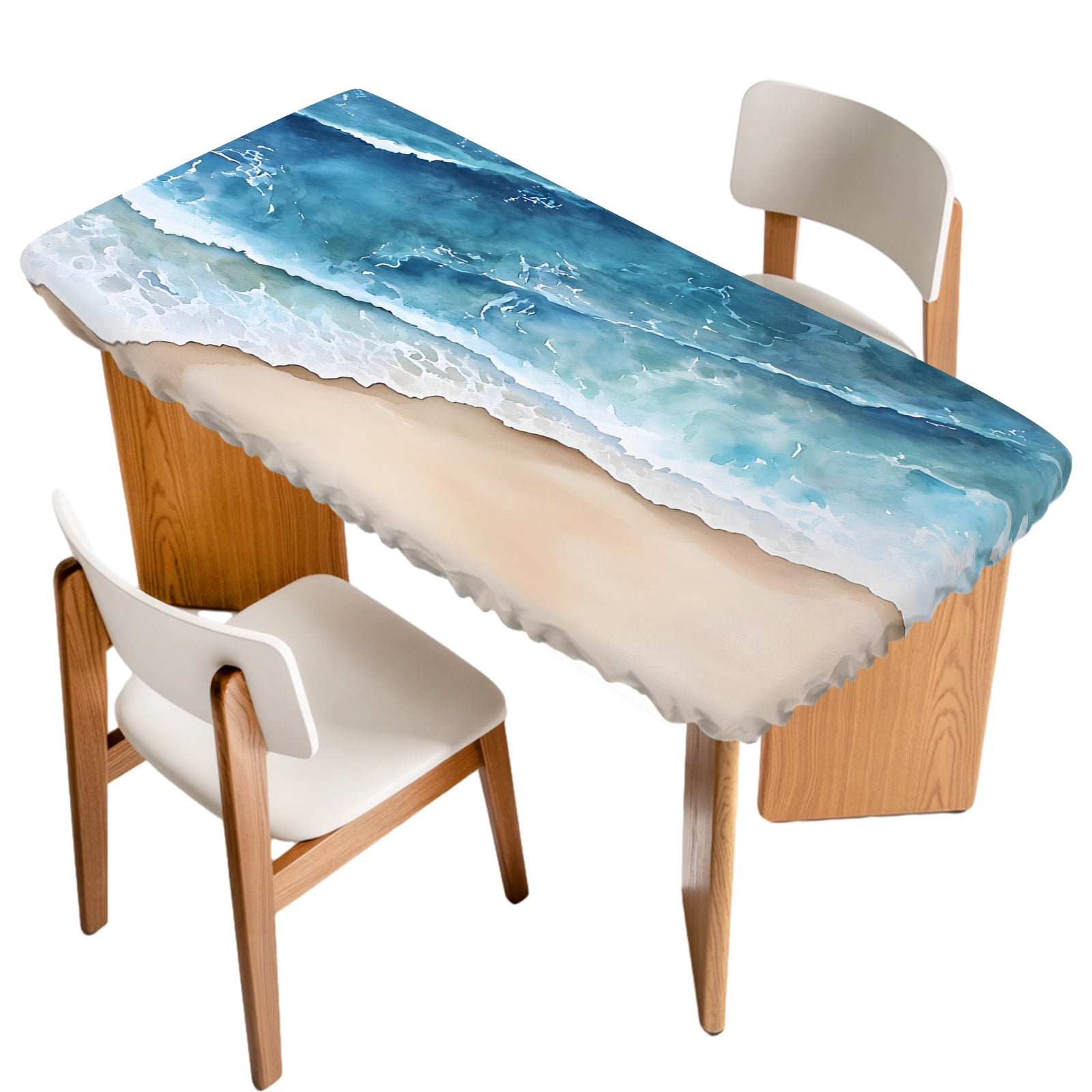 Abstract Waves Fitted Rectangle Tablecloth 30" x 60" Blue White Ocean ...