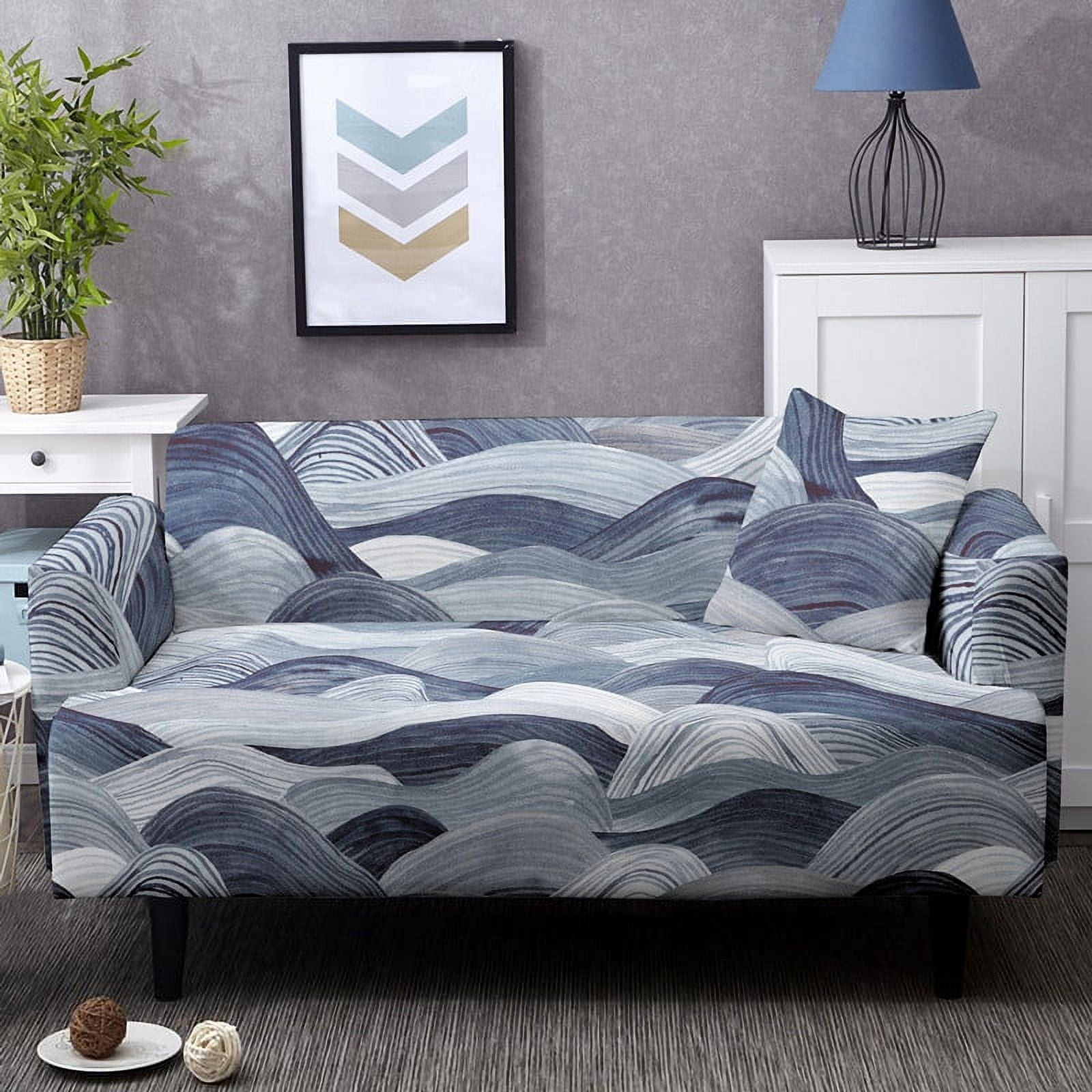 Abstract Waves Geometric Elastic Sofa Cover Removable Stretch Couch ...