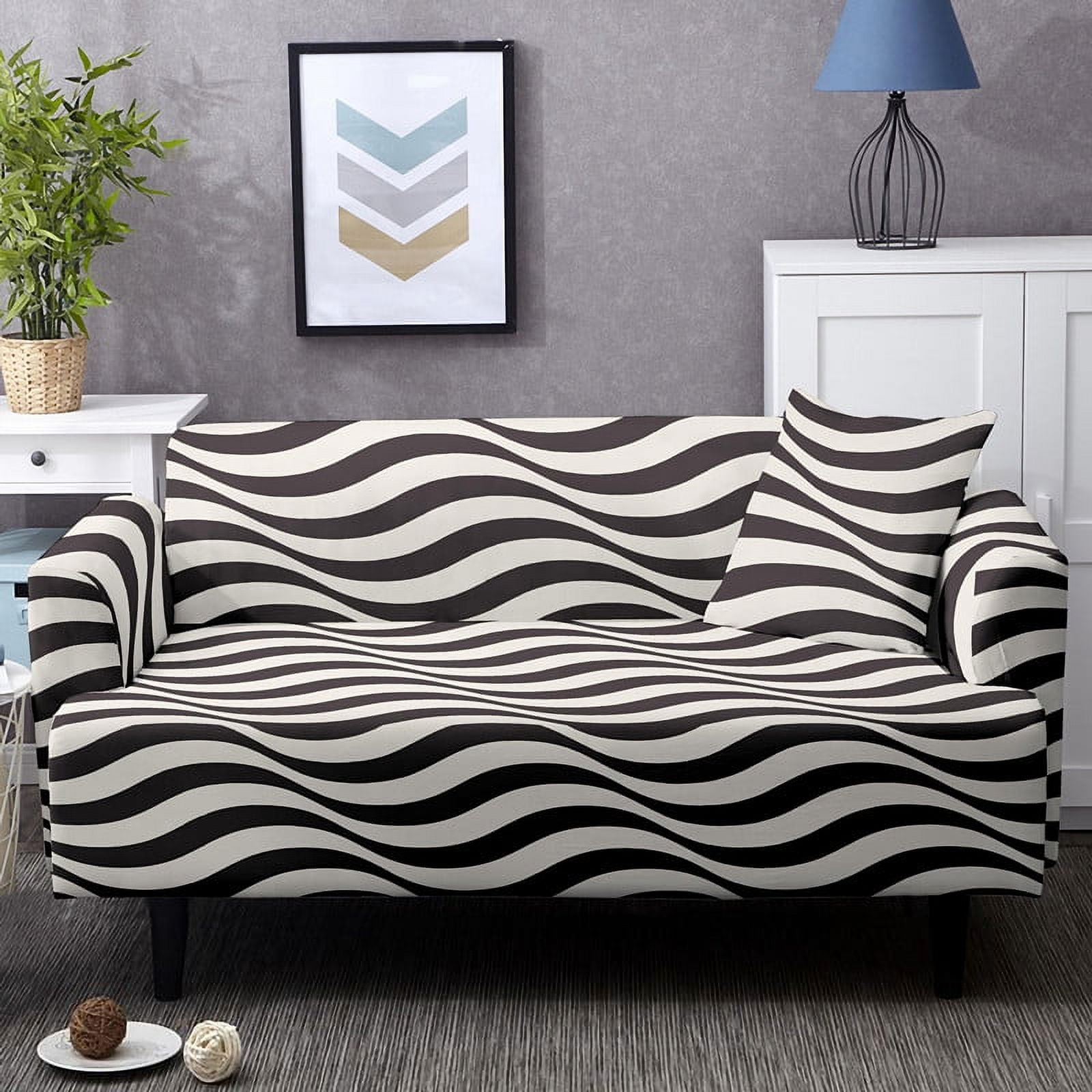 Abstract Waves Geometric Elastic Sofa Cover Removable Stretch Couch ...