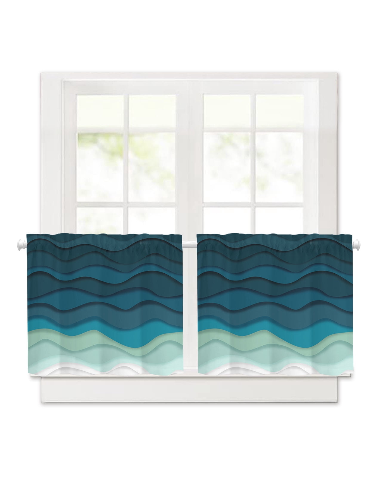 Abstract Waves Gradient Green Short Blackout Curtains 30 Inch Long ...