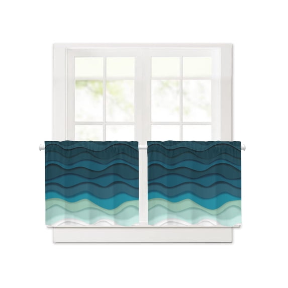 Abstract Waves Gradient Green Short Blackout Curtains 30 Inch Long ...