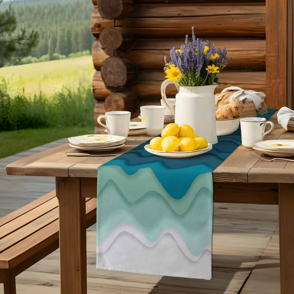 Abstract Waves Gradient Green Table Runner 13x90in Non-Slip Cotton ...