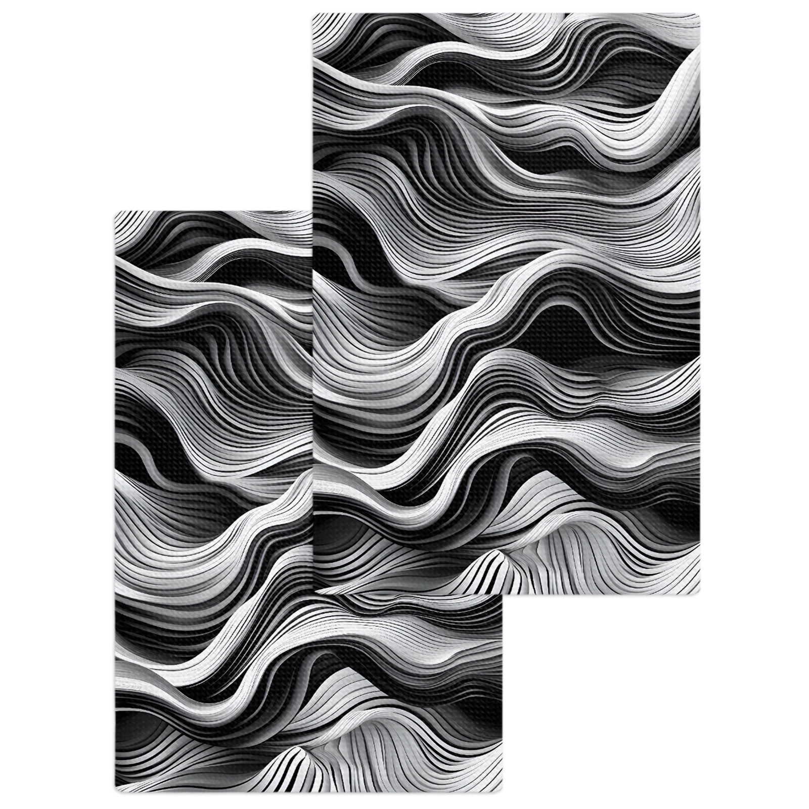 Abstract Waves Hand Towels Set, Waffle Weave Kitchen Towels 2 Pieces ...