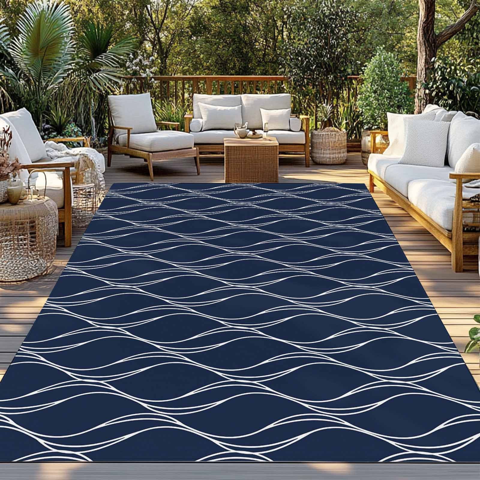 Abstract Waves Indoor Outdoor Rugs 6x9 Ft, Modern Abstract Geometric ...