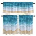 Abstract Waves Kitchen Curtains Set for Windows, Blue White Ocean ...