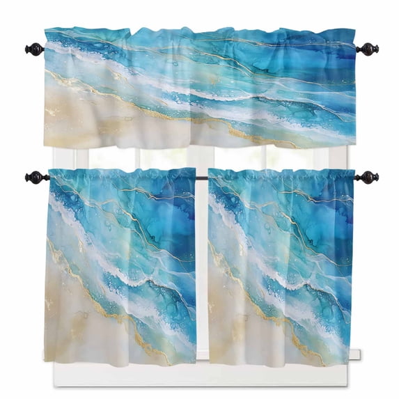 Abstract Waves Kitchen Curtains Valance and Tier Set Surrealism Spray ...