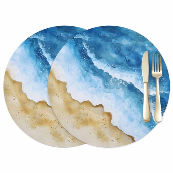 Abstract Waves Leather Placemats Set of 2, 15 Inch, Beach Ocean Spray ...