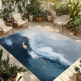 Abstract Waves Outdoor Rug, Blue Theme Oil Painting Style Non-Slip Area ...