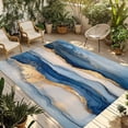 Abstract Waves Outdoor Rug, Blue White Gold Oil Painting Retro Style ...