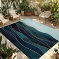 Abstract Waves Outdoor Rug, Geometric Gold Line Mountain Sky Non-Slip ...