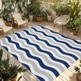 Abstract Waves Outdoor Rug, Navy Blue Grey Water Ripple Stripes Non ...