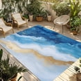 Abstract Waves Outdoor Rug, Retro White Blue Gold Oil Painting Style ...